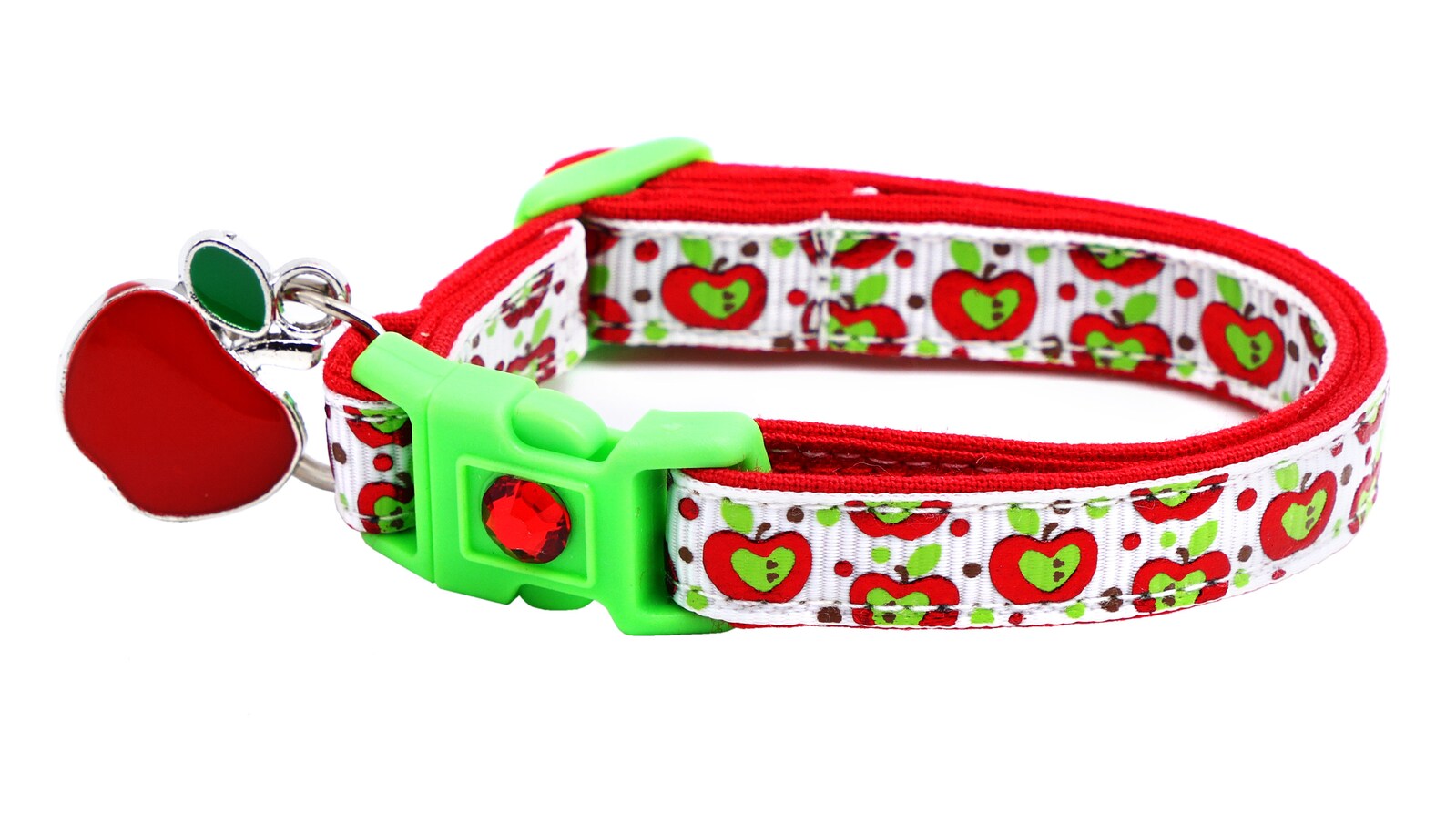 Fruit Cat Collar - Colorful Red and Green Apples on White - Breakaway ...
