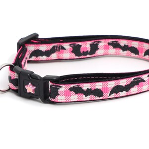 Halloween Cat Collar - Glitter Bats on Pink Plaid - Kitten or Large ...