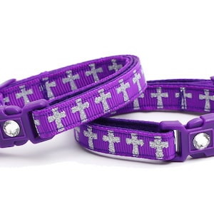Christian Cat Collar - Silver Crosses on Purple - Breakaway Safety ...
