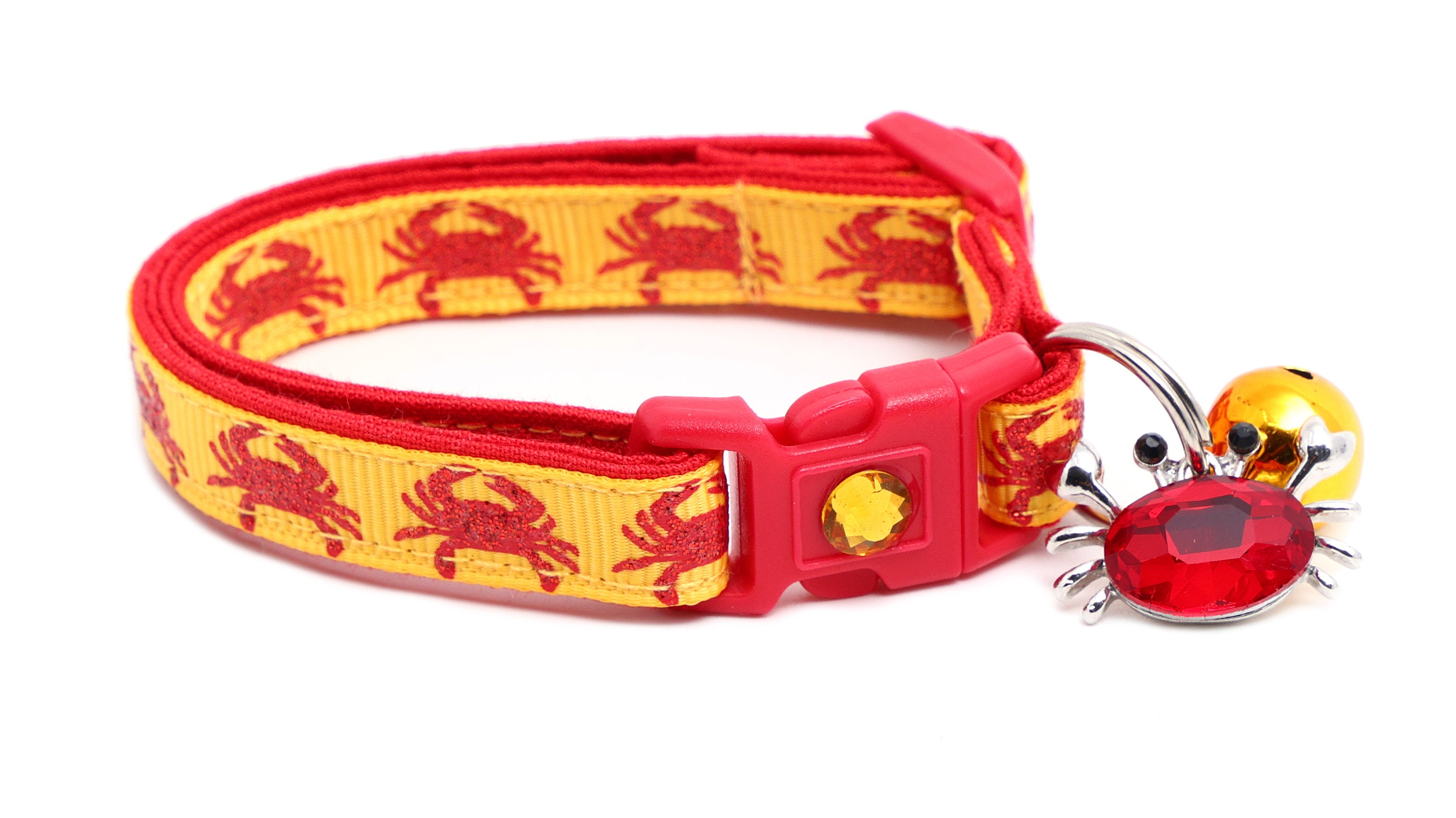 Beach Cat Collar - Crabs on Yellow - Breakaway Safety - Tropical ...