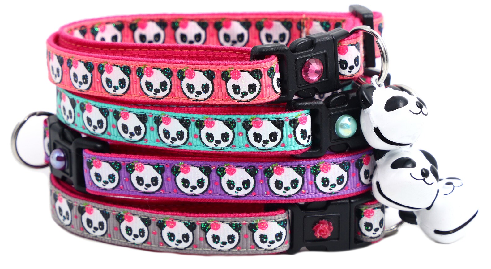 Panda Cat Collar - Girly Panda Bears on Purple - Breakaway Safety ...