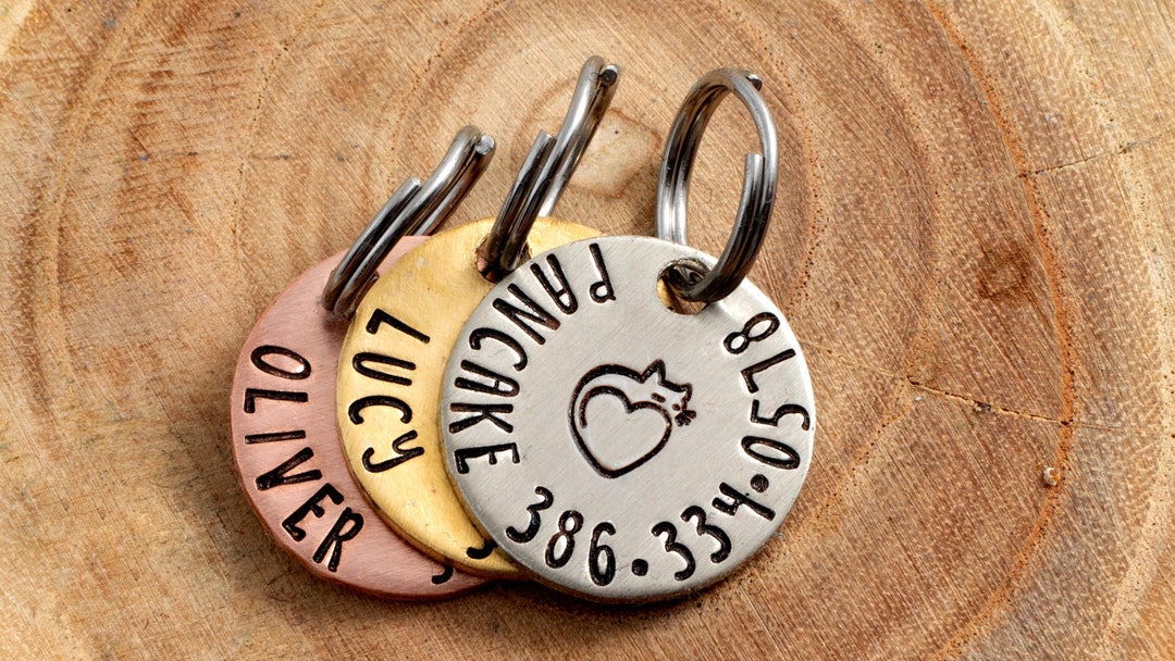 Cat Heart Pet ID Tag - Petite Cat Name Tag - 3/4