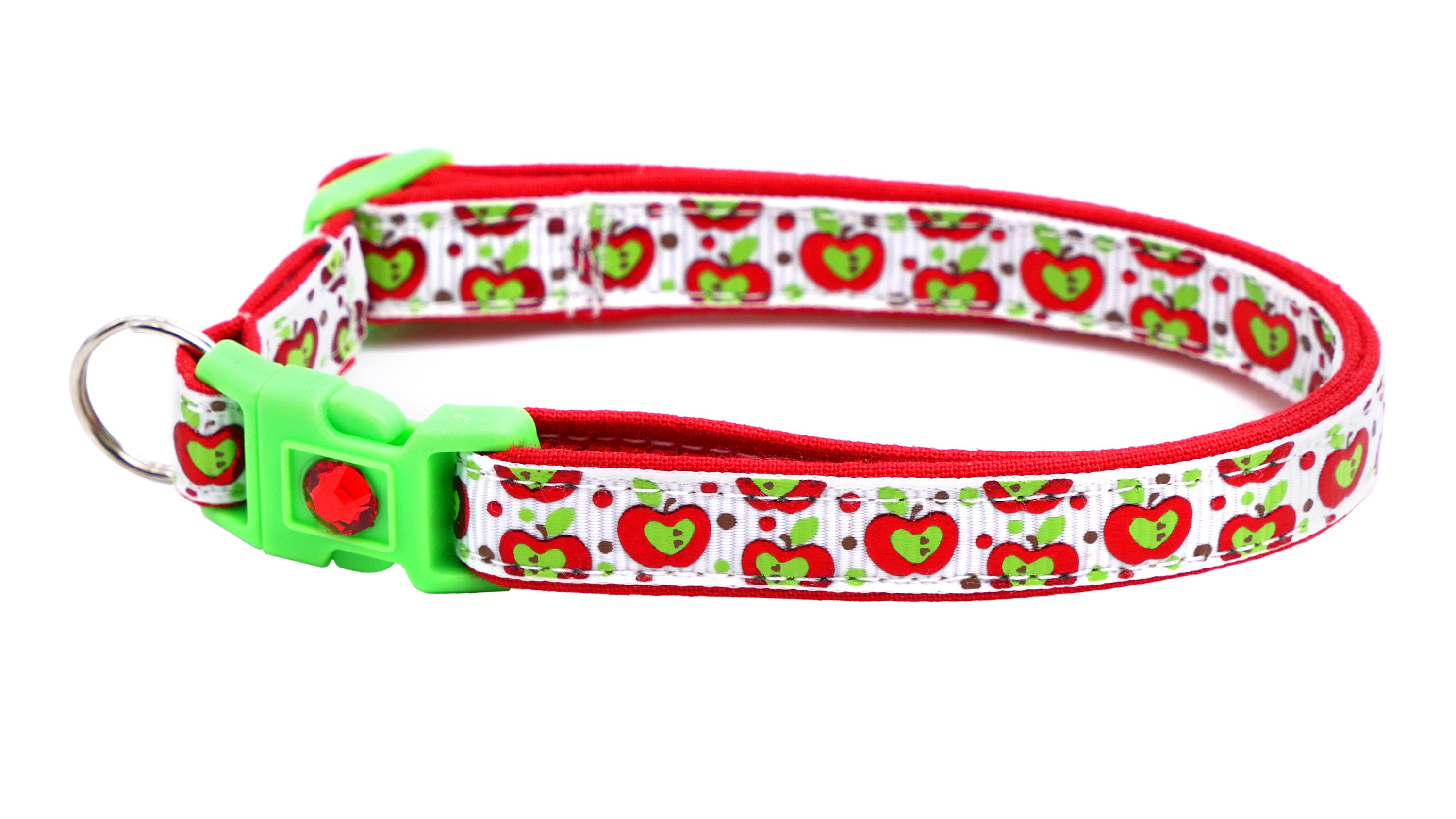 Fruit Cat Collar - Colorful Red and Green Apples on White - Breakaway ...