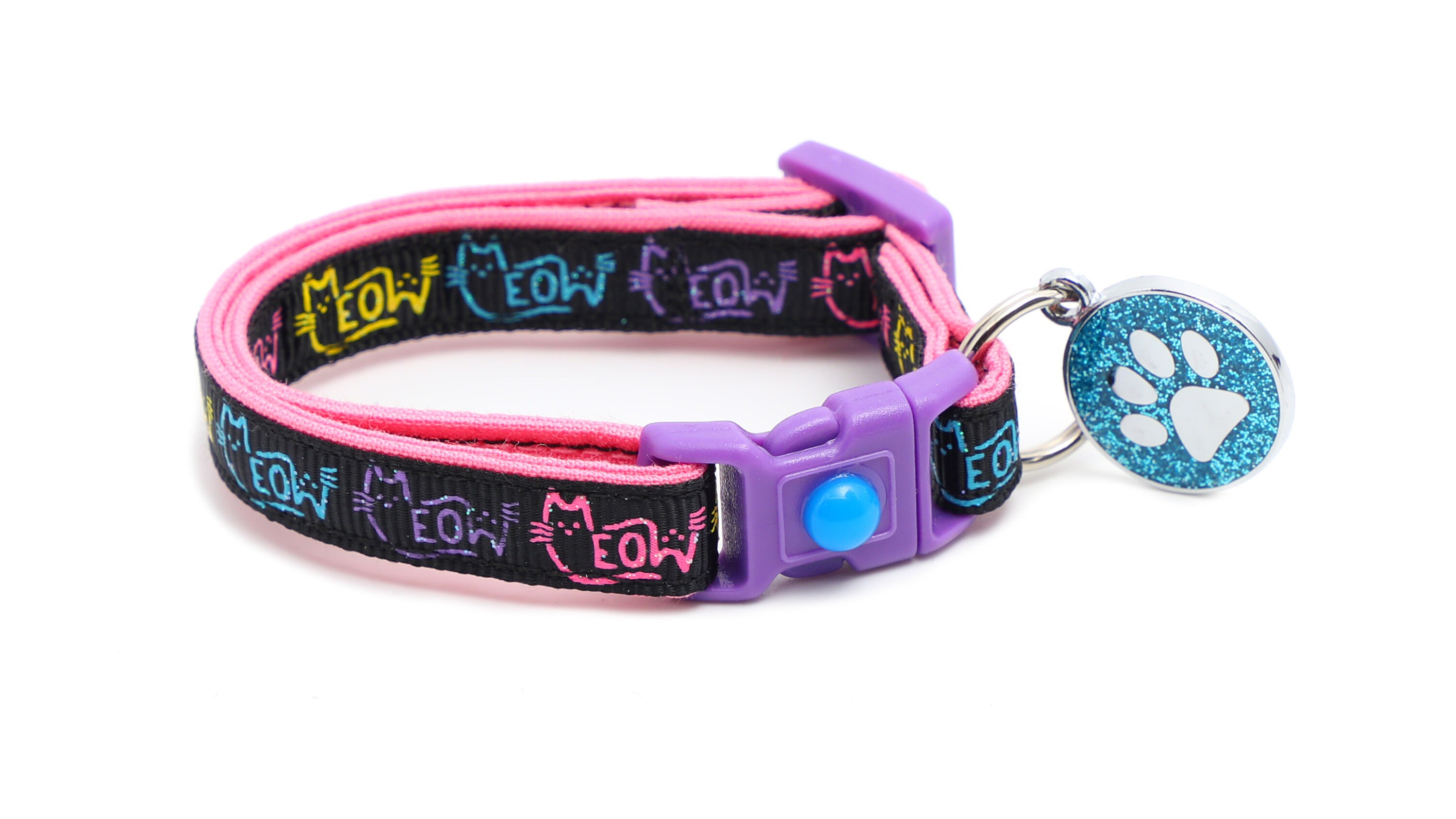 Meow Cat Collar - Colorful Meow on Black - Breakaway Cat Collar ...