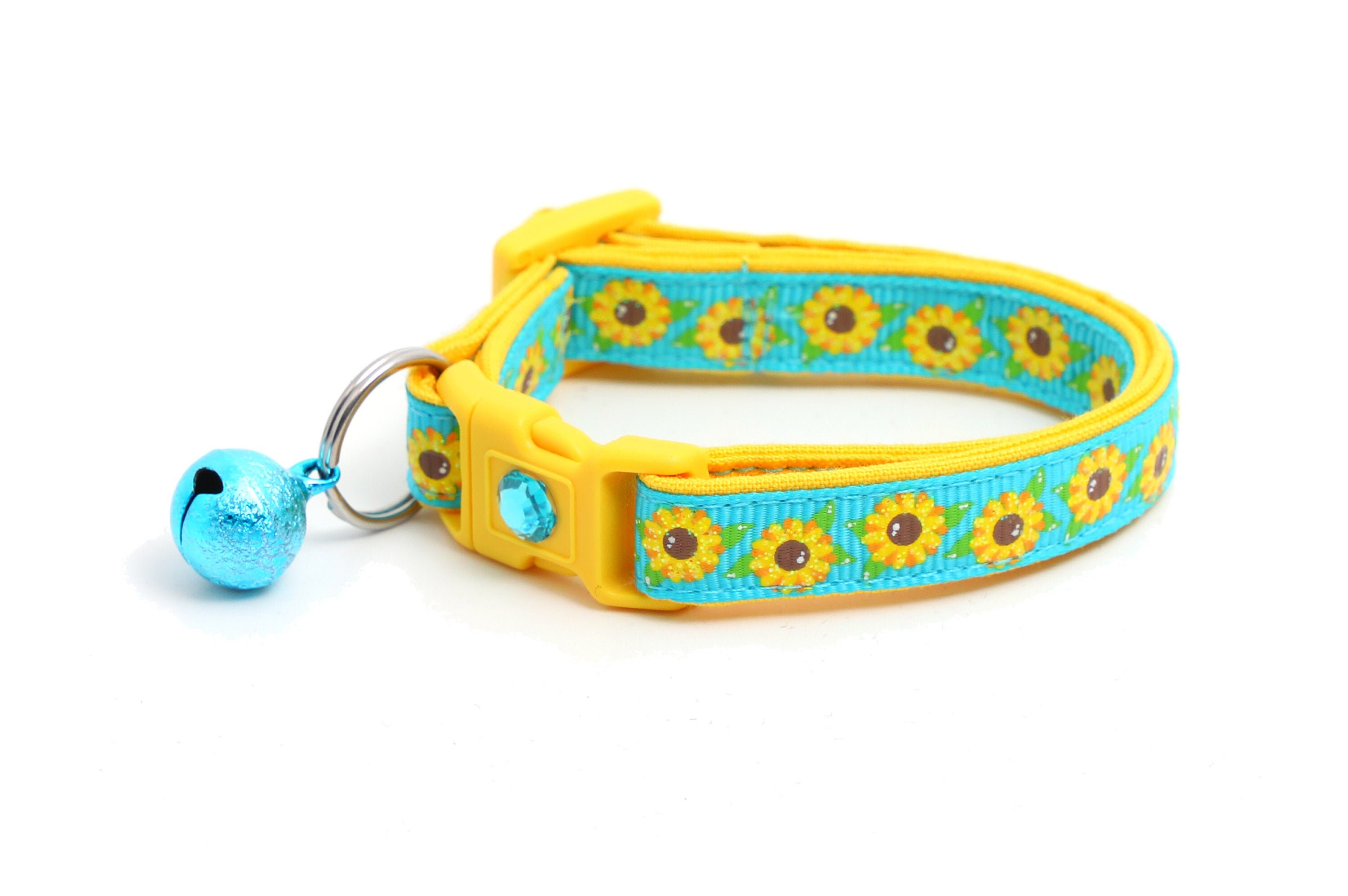 Sunflower Cat Collar Summer Sunflowers on Sky Blue Small | Etsy