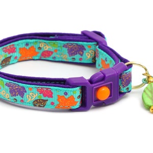 Fall Cat Collar - Fancy Fall Leaves on Aqua - Small Cat/ Kitten Size or ...