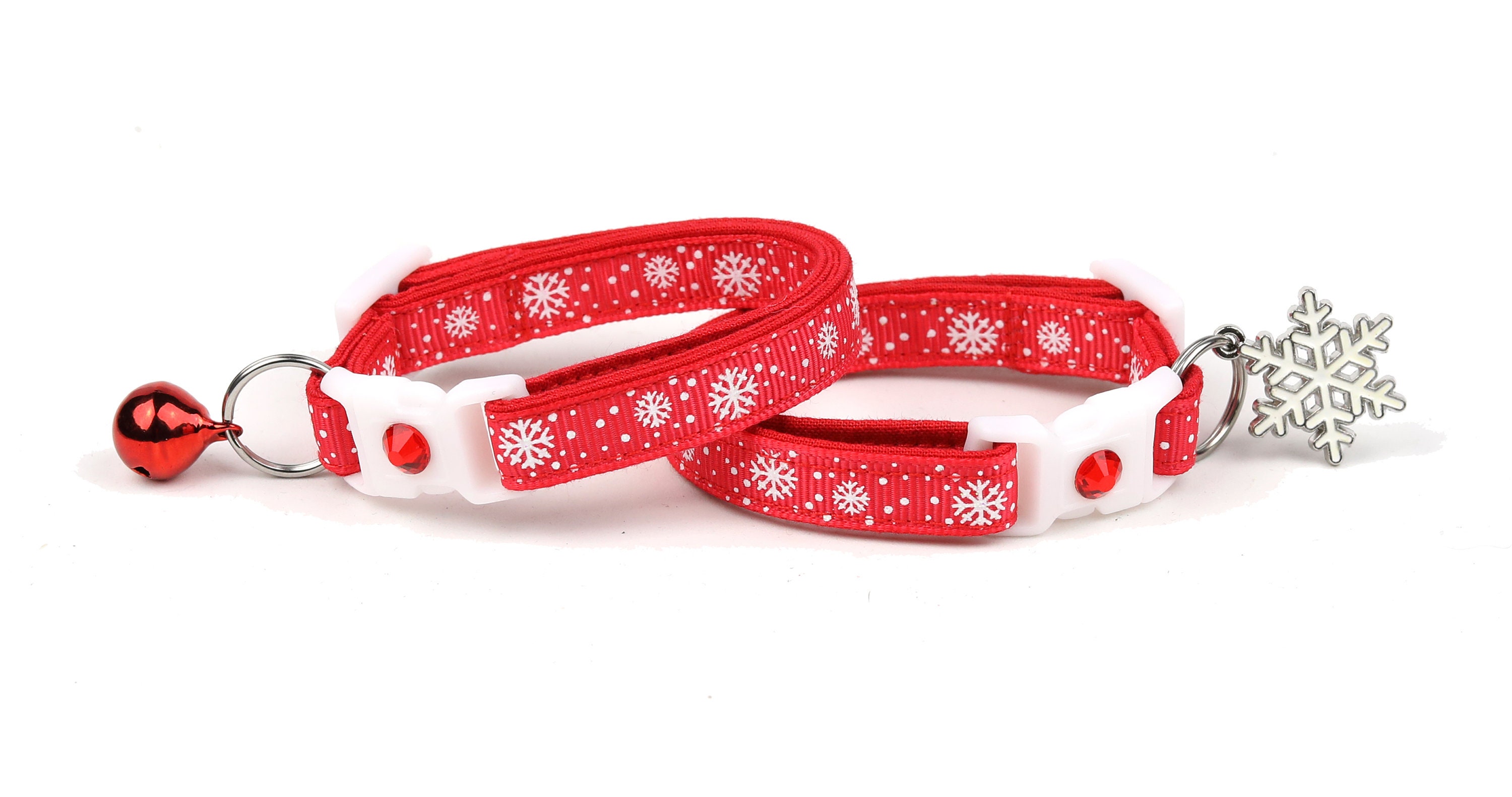 Snowflake Cat Collar Snow Flurries on Red Breakaway Cat | Etsy