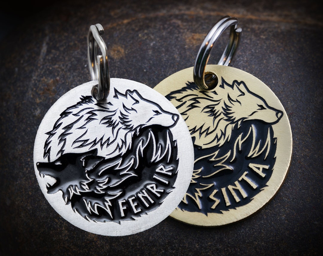 Engraved Wolf Yin Yang Pet ID Tag - Personalized Cat or Dog Name Tag ...