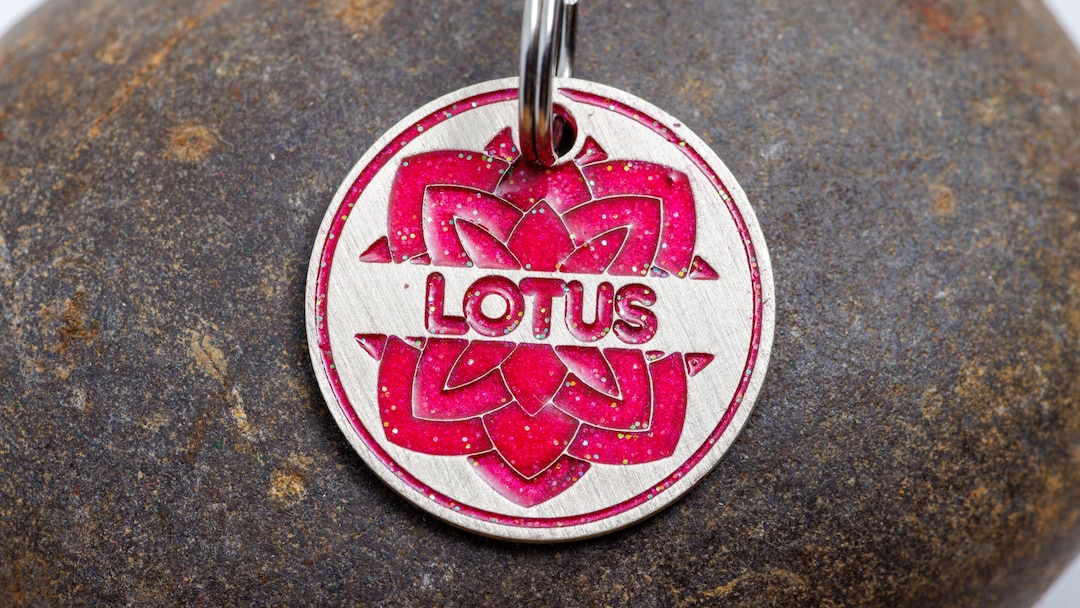 Engraved Lotus Flower Pet ID Tag - Personalized Water Lily Cat or Dog ...