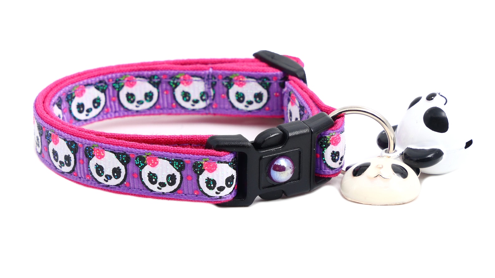 Panda Cat Collar - Girly Panda Bears on Purple - Breakaway Safety ...
