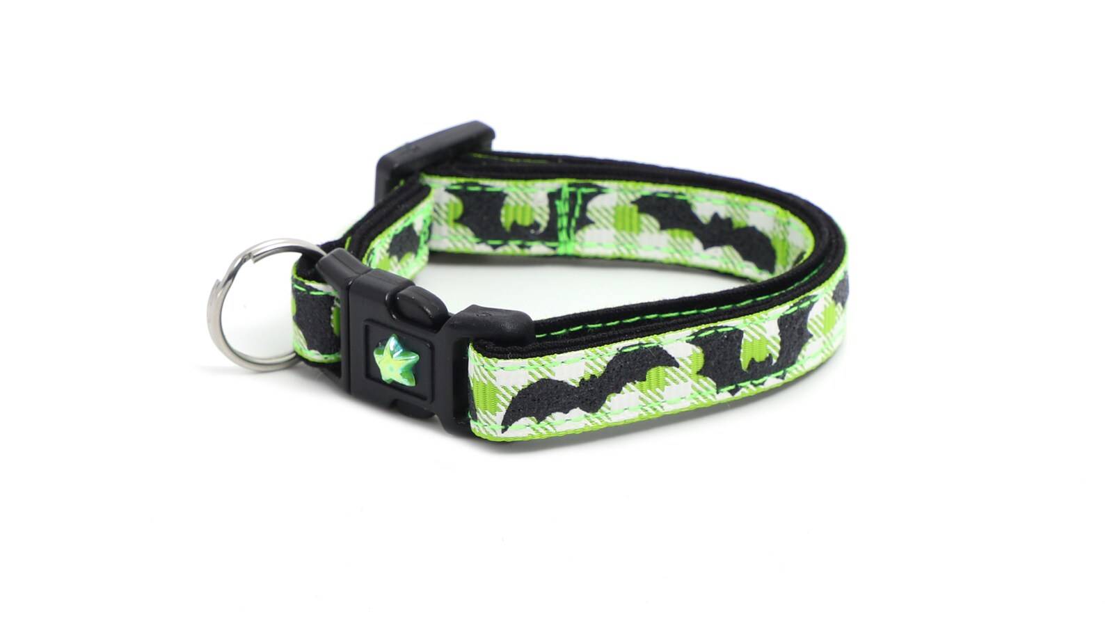 Halloween Cat Collar - Glitter Bats on Green Plaid - Kitten or Large ...