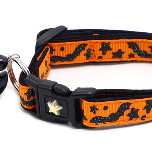 Halloween Cat Collar - Spooky Bats and Stars on Orange -breakaway ...