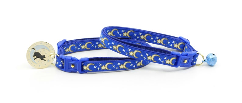 Moon Cat Collar Gold Moons and Stars on Royal Blue | Etsy