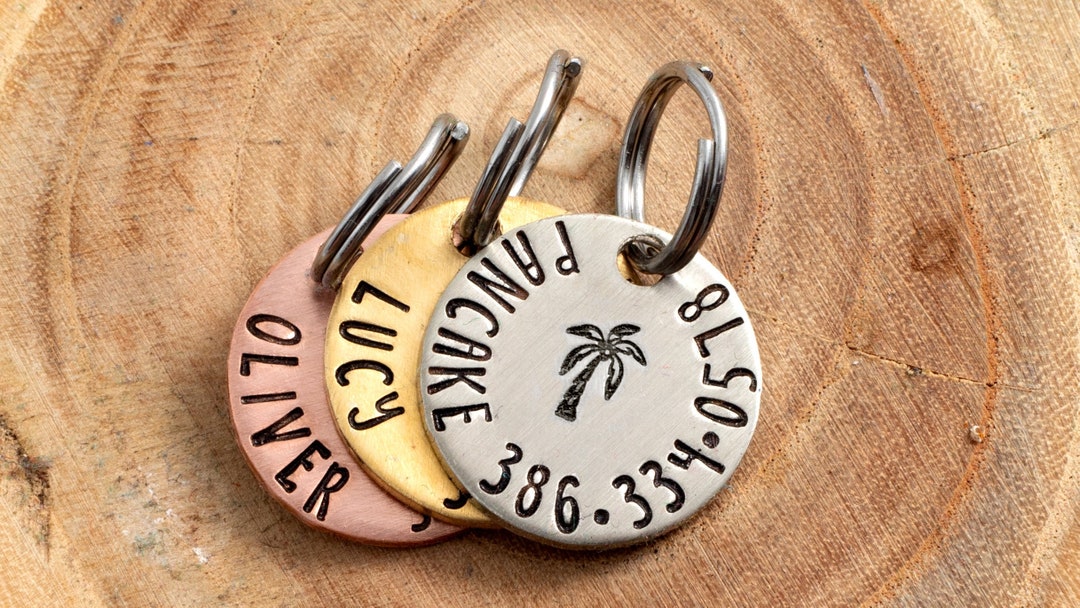 Palm Tree Pet ID Tag - Petite Cat or Dog Tag - 3/4" Pick Your Color Pet ...
