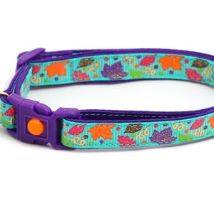Fall Cat Collar - Fancy Fall Leaves on Aqua - Small Cat/ Kitten Size or ...