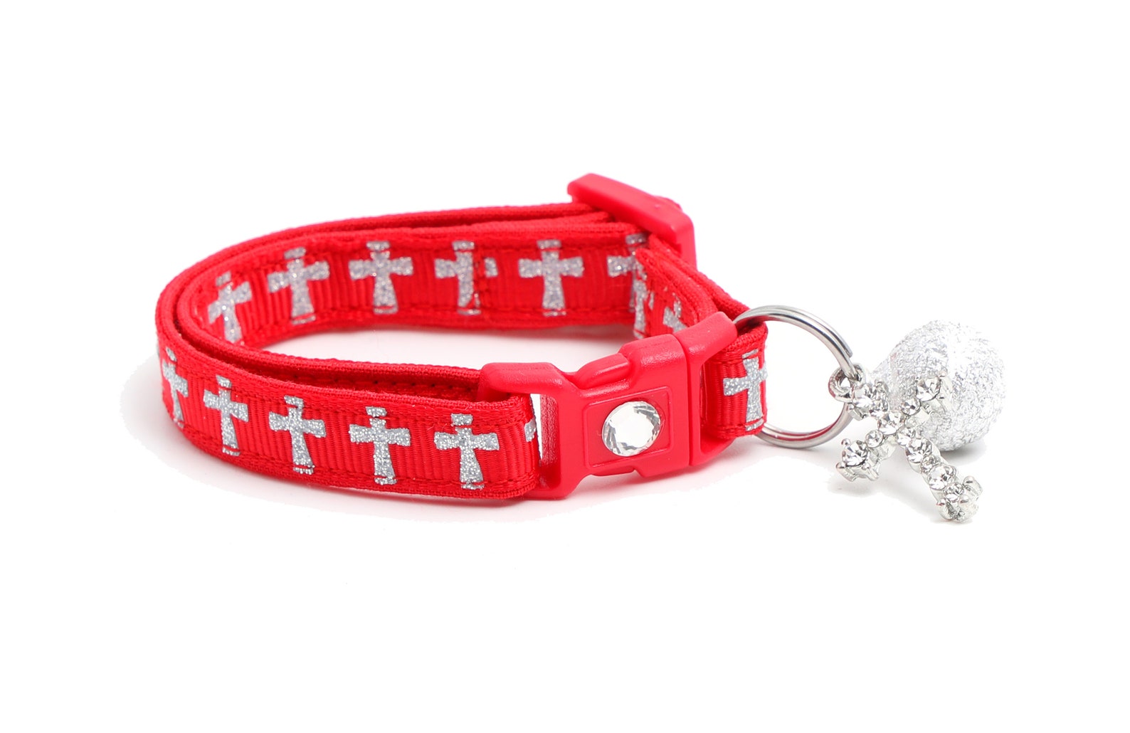 Christian Cat Collar Silver Crosses on Red Small Cat / | Etsy