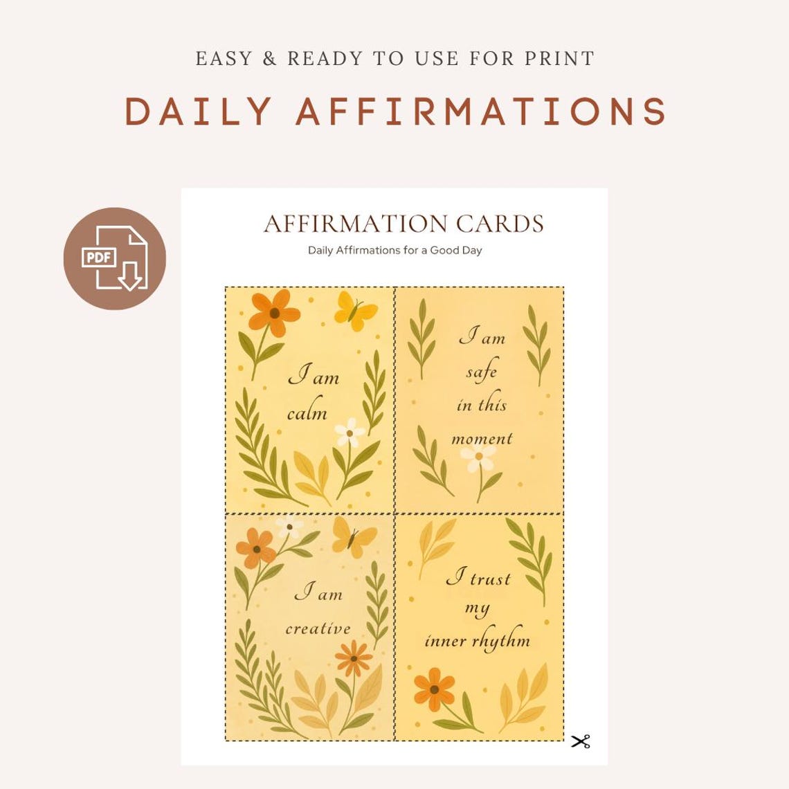 Printable Affirmation Cards: Botanical Self-care, Mindfulness (digital ...