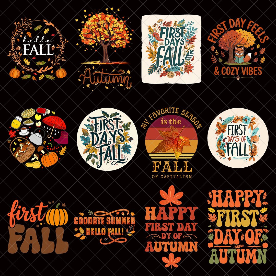 First Day of Fall PNG Bundle, Hello Autumn Cozy Vibes Seasonal Designs ...