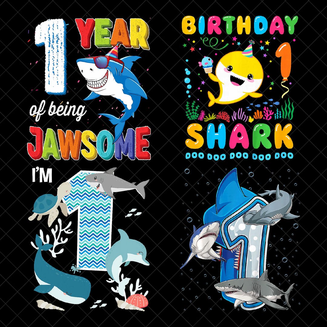 1st Birthday Shark PNG Bundle, Baby Shark Party Digital Download ...