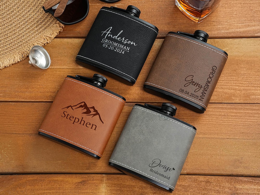 Personalized Leather Flask for Men,custom Engraved Flask for Groomsmen ...
