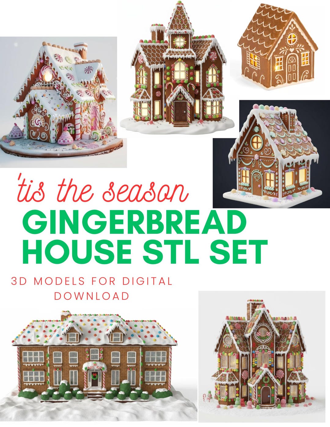 Gingerbread House STL File Set- 6 Models for Digital Download- Mock ...