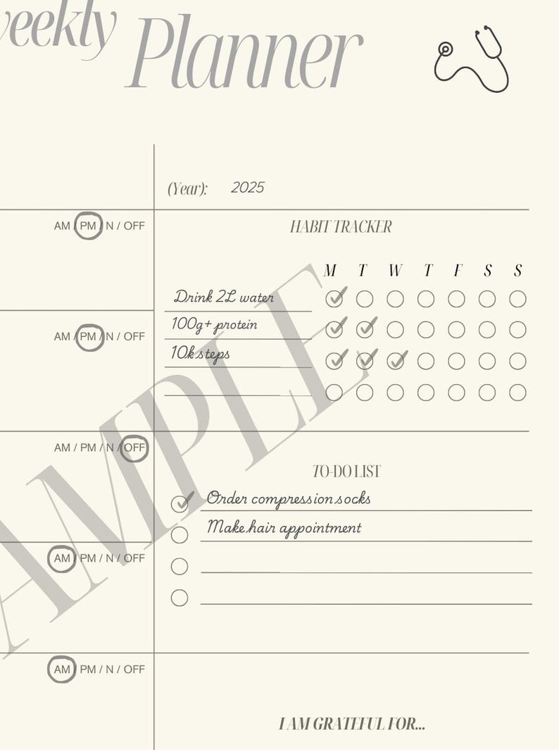 Printable Nurse Weekly Planner | Shift Schedule + Habit Tracker | for ...