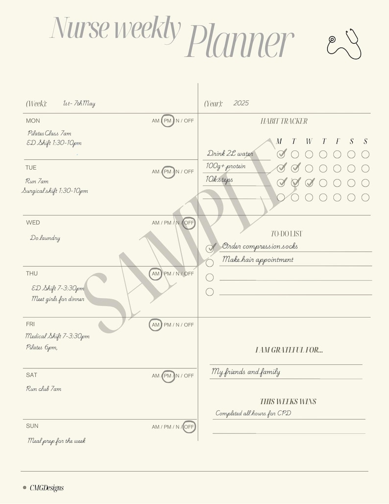 Printable Nurse Weekly Planner | Shift Schedule + Habit Tracker | for ...