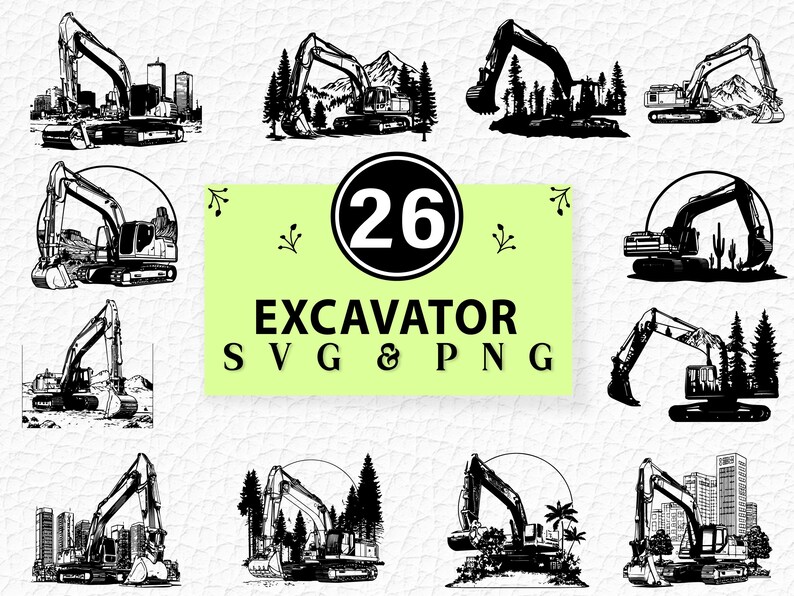 Excavator SVG PNG Bundle, Construction Digger Clipart, Cricut Cut Files ...