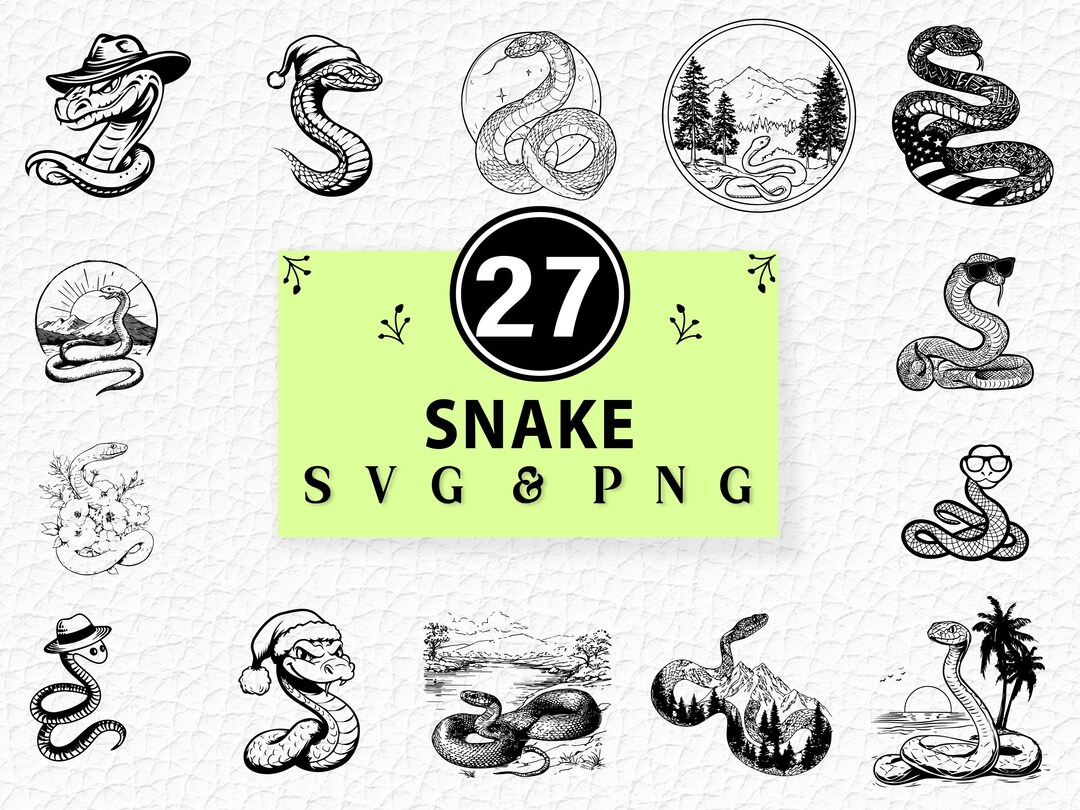 Snake Silhouette SVG Bundle, Serpent Clipart PNG, Reptile Cricut Cut ...