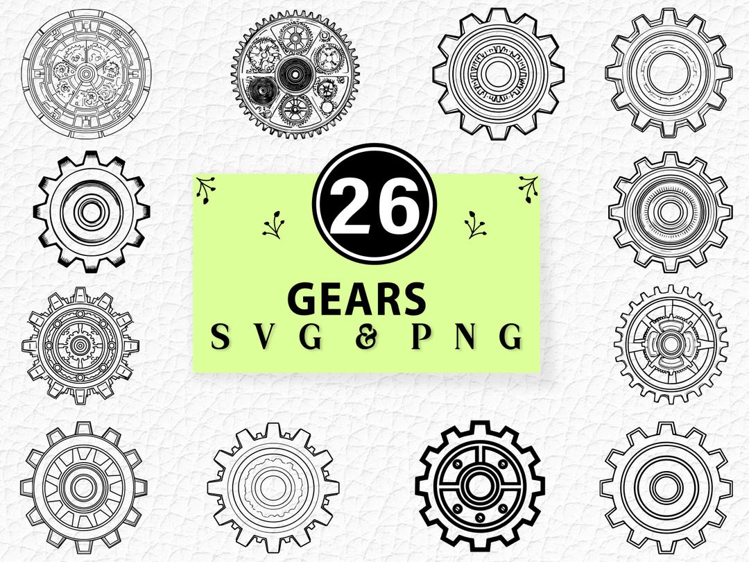 Gears SVG Bundle, Cogs Silhouette PNG, Steampunk Clipart, Industrial ...