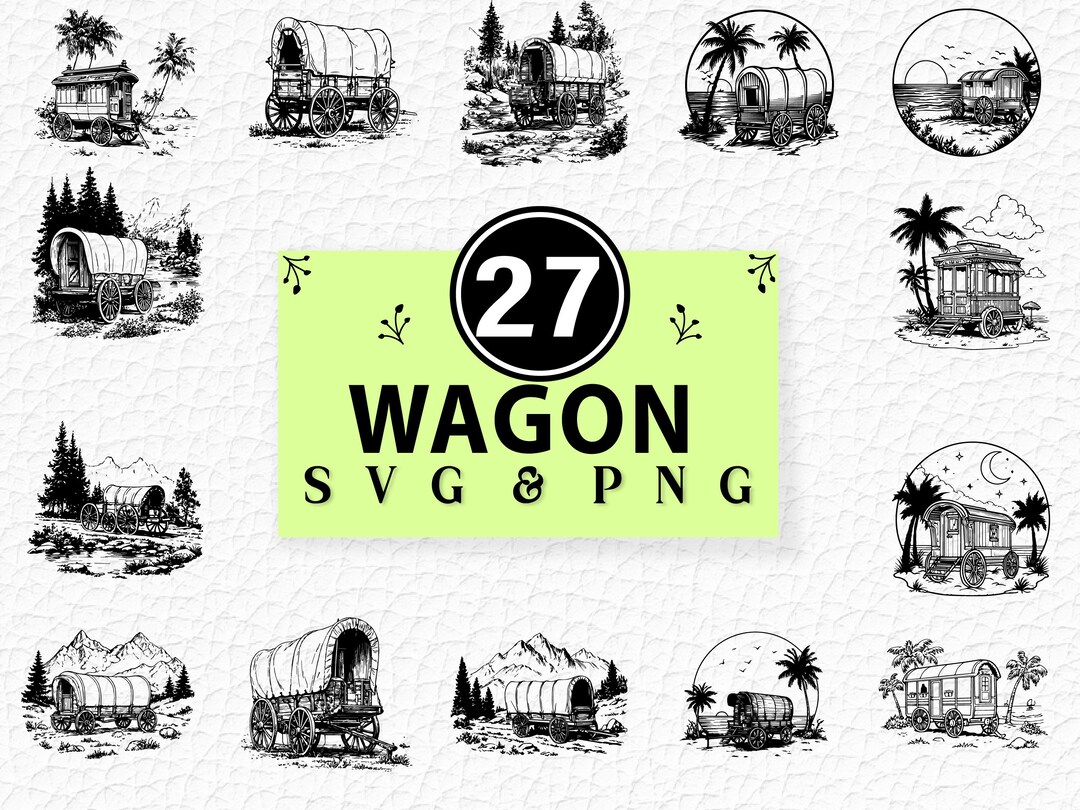 Wagon Silhouette SVG Bundle, Toy Cart Clipart PNG, Garden Pull Cricut ...