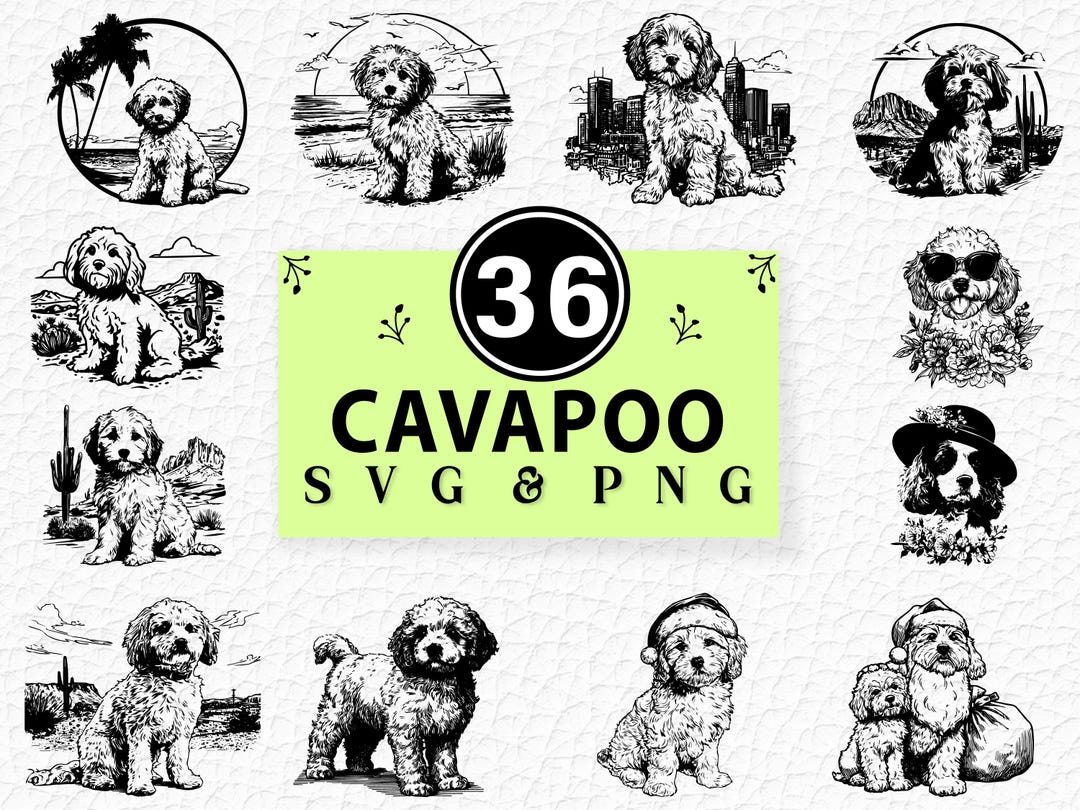 Cavapoo SVG PNG Bundle, Cute Puppy Dog Clipart, Pet Lover Cut Files ...