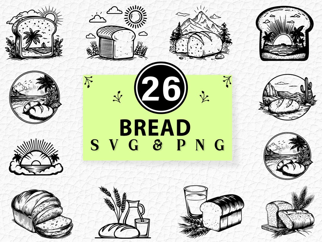 Bread SVG Bundle, Bakery Loaf Silhouette PNG, Baking Clipart, Food ...
