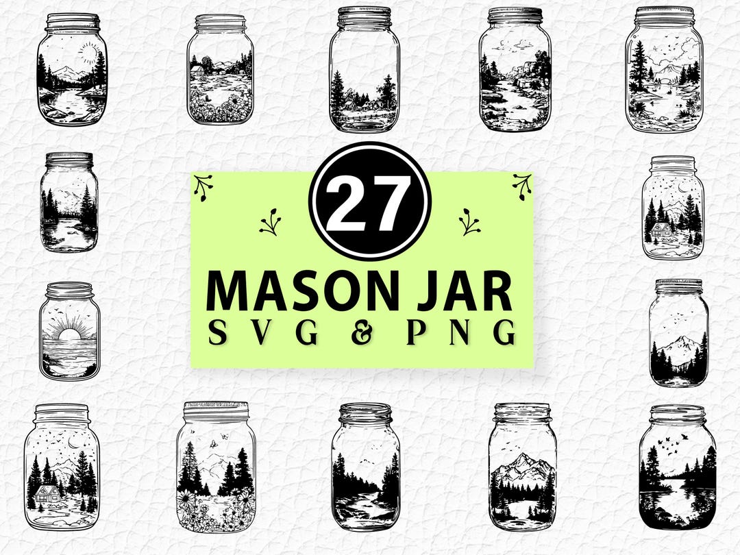 Mason Jar SVG Bundle, Rustic Canning PNG, Farmhouse Clipart, Wedding ...