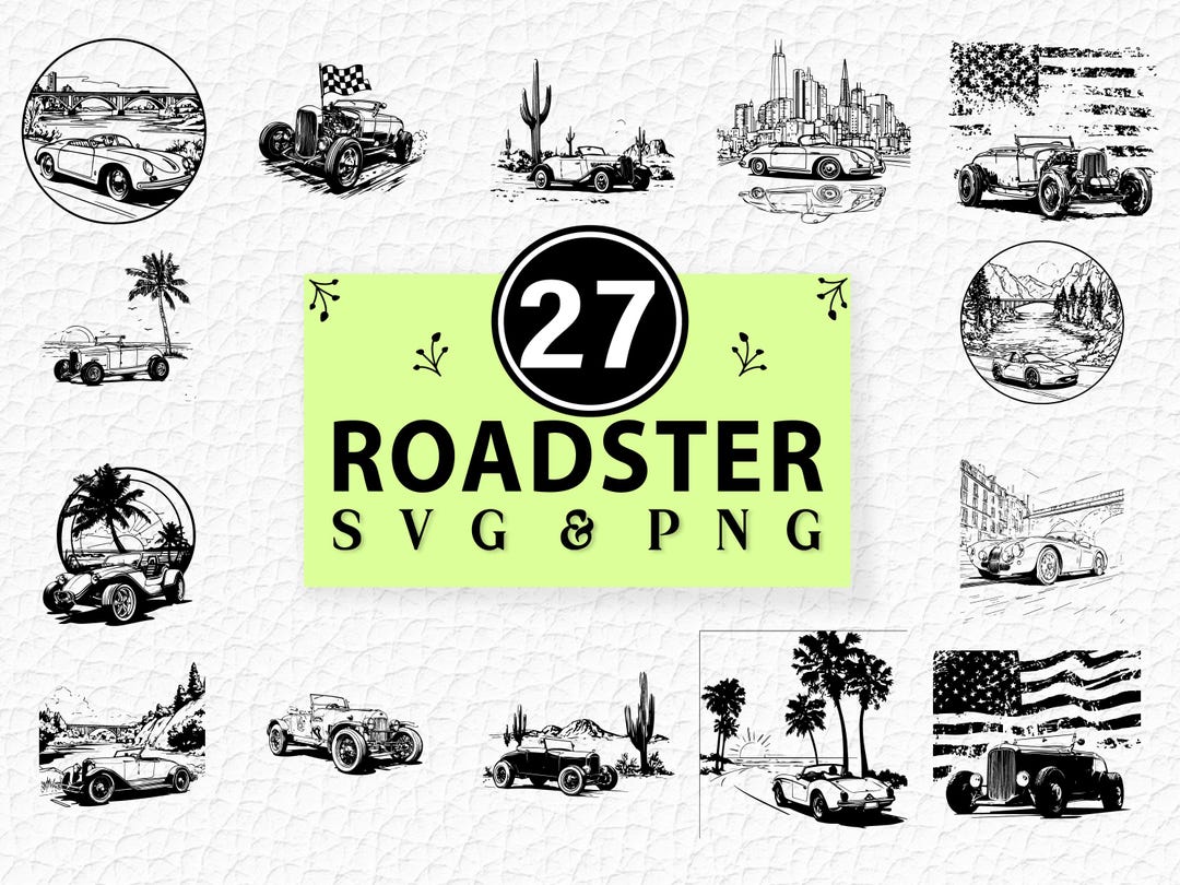 Roadster Car SVG Bundle, Classic Convertible Silhouette PNG Clipart ...