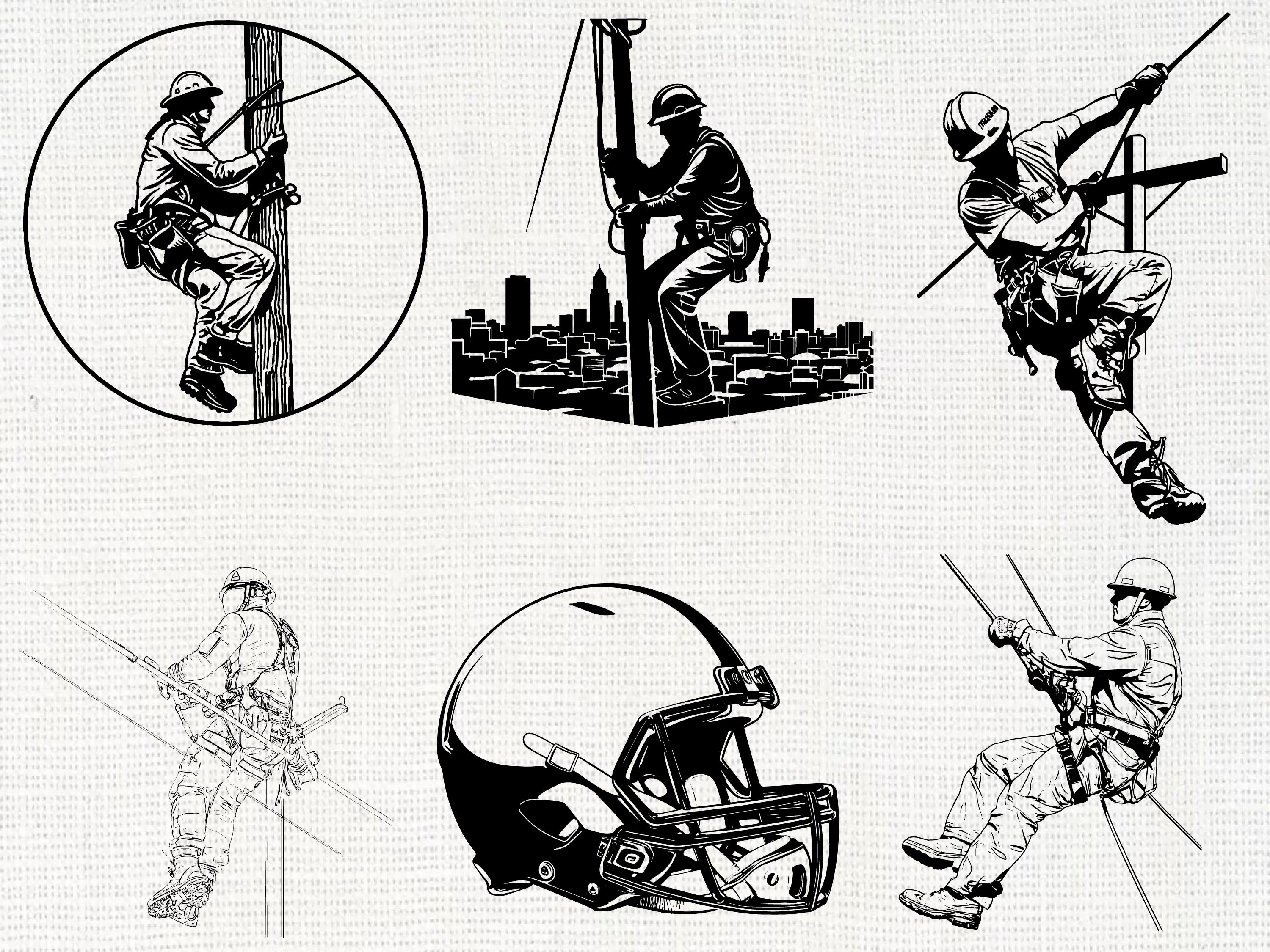 Lineman Silhouette SVG PNG Bundle, Electrical Worker Clipart, Power ...