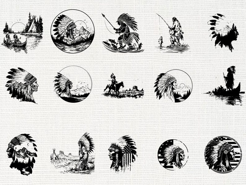 Native American Silhouette SVG Bundle | Indigenous Tribal Art SVG PNG ...