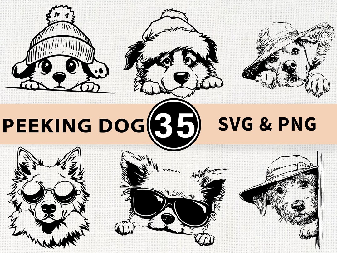 Peeking Dog Silhouette SVG PNG Bundle, Pet Animal Clipart Vector, Funny ...