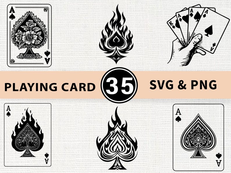 Playing Card Silhouette SVG PNG Bundle, Poker Clipart Vector, Cricut ...