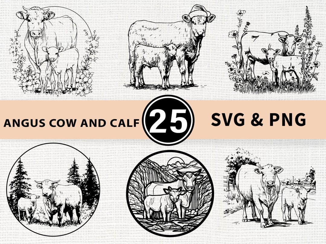 Angus Cow and Calf Silhouette SVG Bundle | Farm Cattle SVG PNG Cricut ...