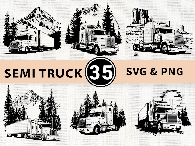 Semi Truck Silhouette SVG PNG Bundle, Trucker Clipart Vector ...