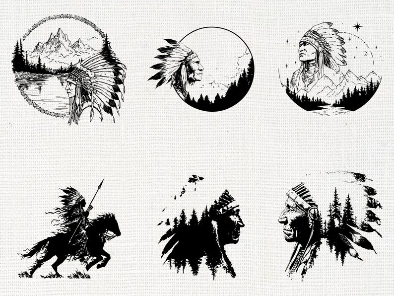 Native American Silhouette SVG Bundle | Indigenous Tribal Art SVG PNG ...