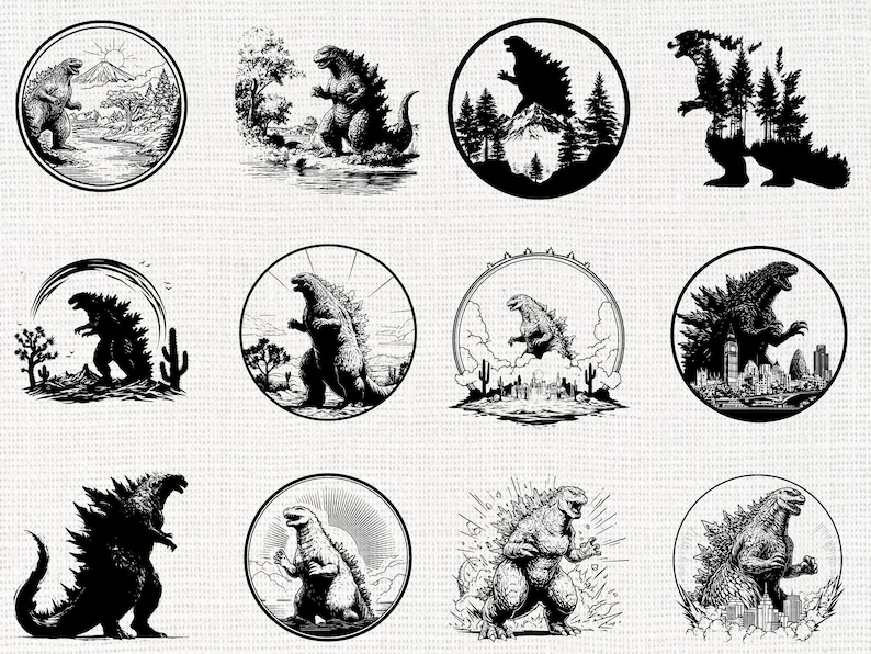 Godzilla Silhouette SVG PNG Bundle, Monster Kaiju Clipart, Giant Lizard ...