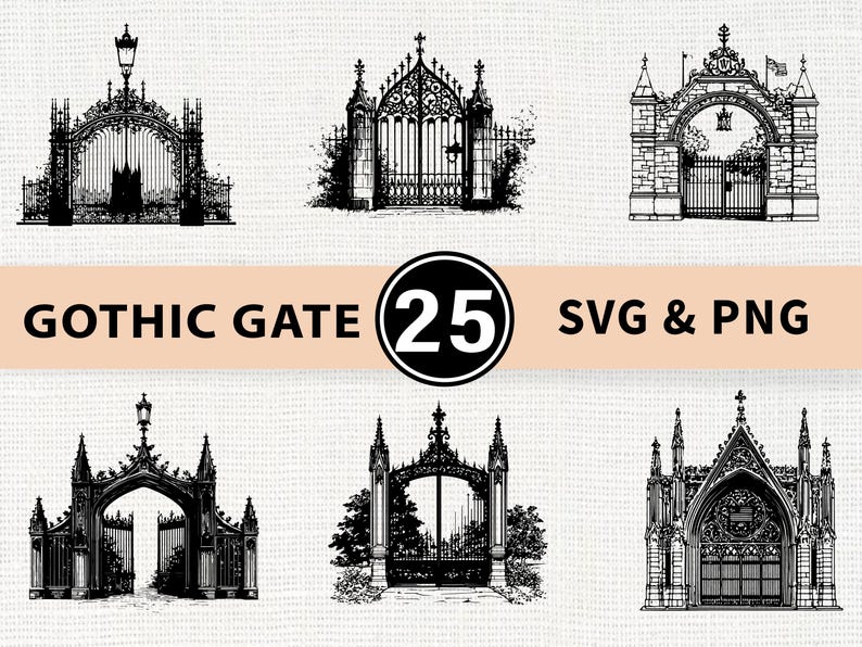 Gothic Gate SVG PNG Bundle, Dark Iron Cemetery Gate Clipart, Cricut Cut ...