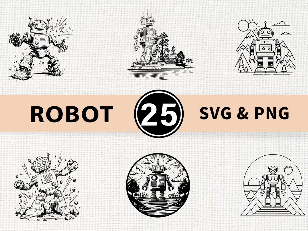 Robot SVG PNG Bundle, Cute Futuristic Robot Clipart, Cricut Cut Files ...