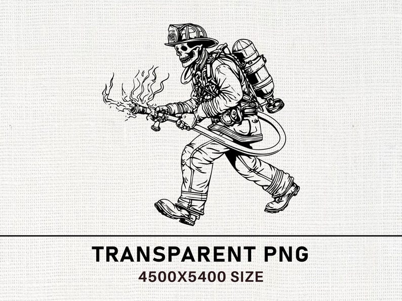 Skeleton Firefighter Silhouette SVG PNG Bundle, Halloween Clipart ...