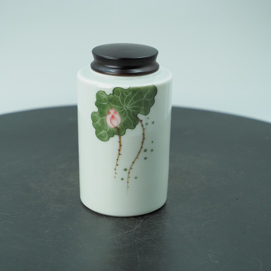 White Porcelain Lotus Jar, Hand-painted Storage Canister, Airtight ...
