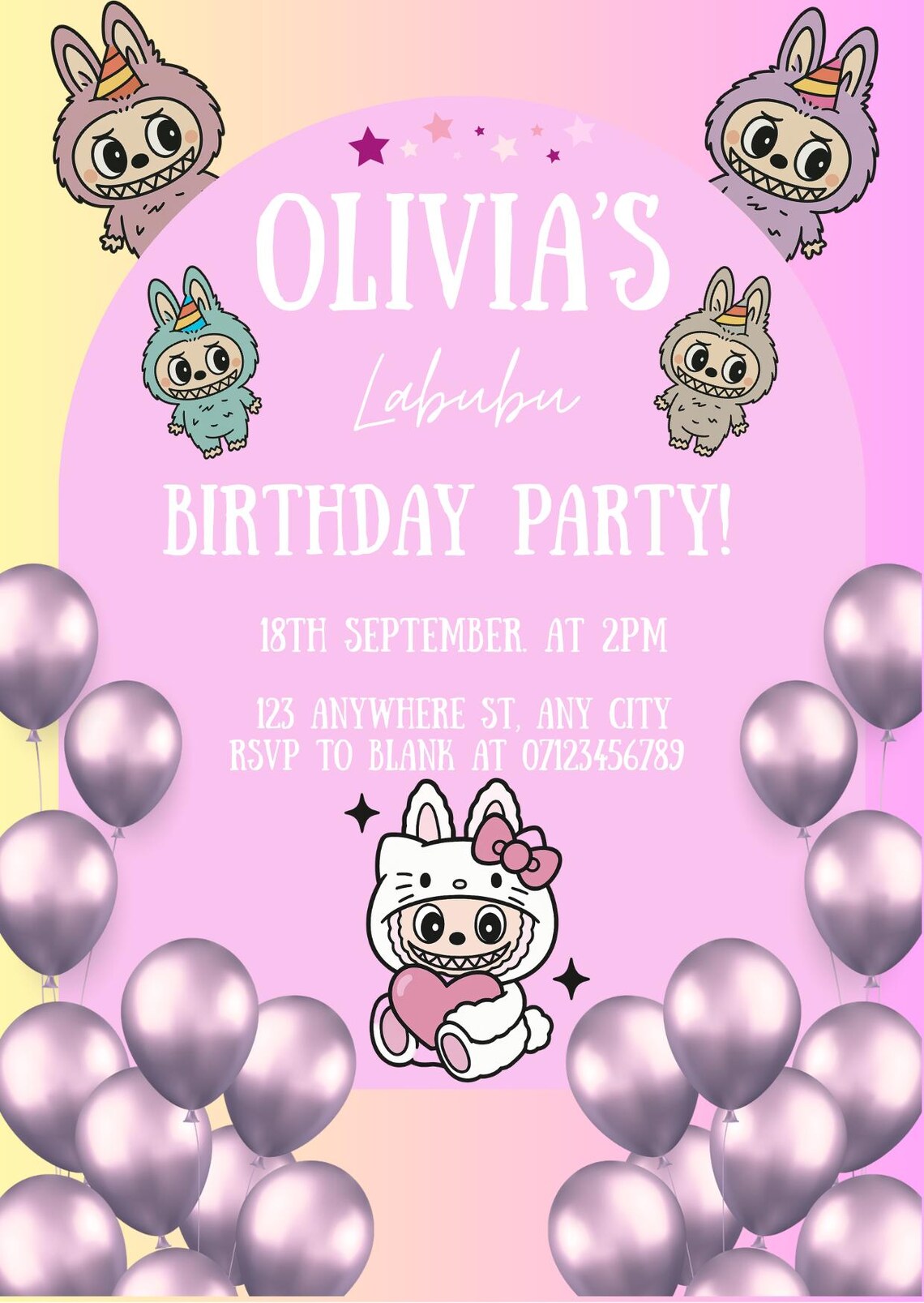 Labubu Birthday Invitation, Labubu Editable Template, Labubu Birthday ...