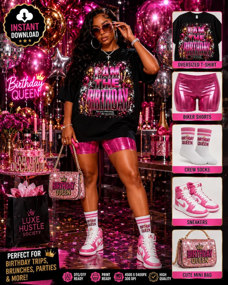 Birthday Queen PNG Bundle | Pink Glitter Glam Design (digital Download ...
