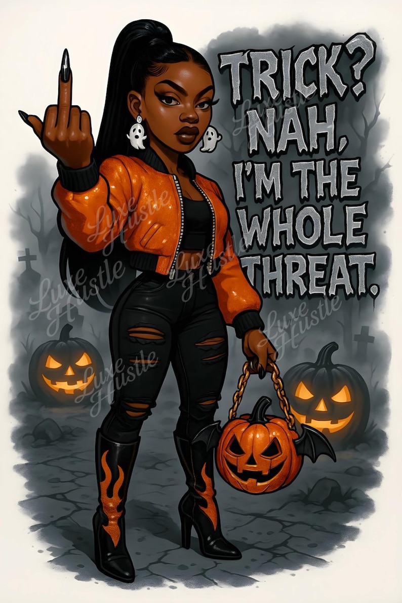 Halloween Baddie PNG: Glossy Black Girl Digital Art (digital Download ...